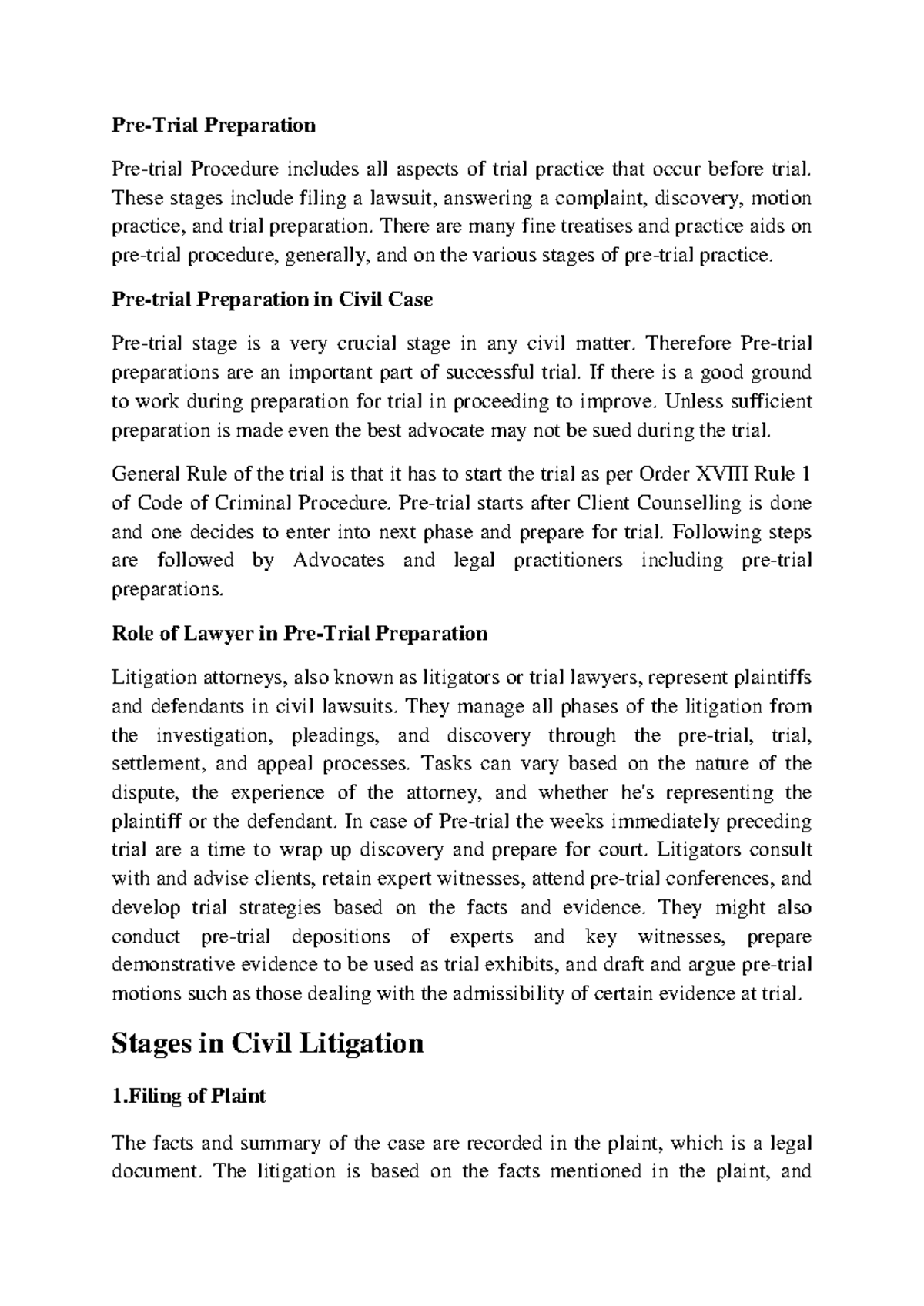 Pre-Trial Civil Case Preparation: Key Steps and Procedures - Studocu