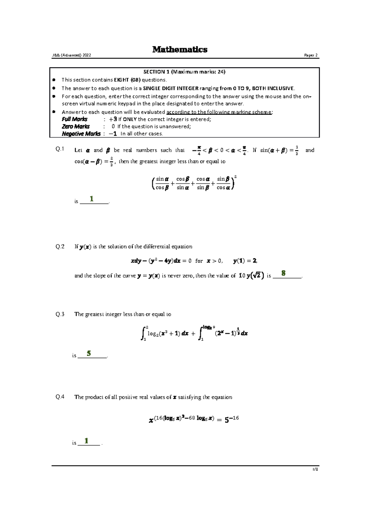 JEE (Advanced) 2022 Paper 2: Comprehensive Solutions and Analysis - Studocu