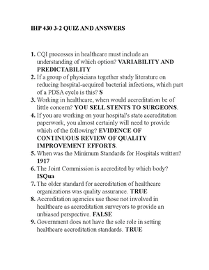 6-2 QUIZ IHP – 430 Healthcare Quality Management - 6-2 QUIZ IHP – 430 ...