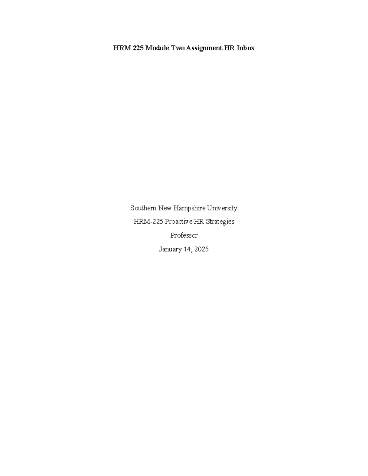 HRM 225 Module Two Assignment: HR Inbox Q&A Overview - Studocu