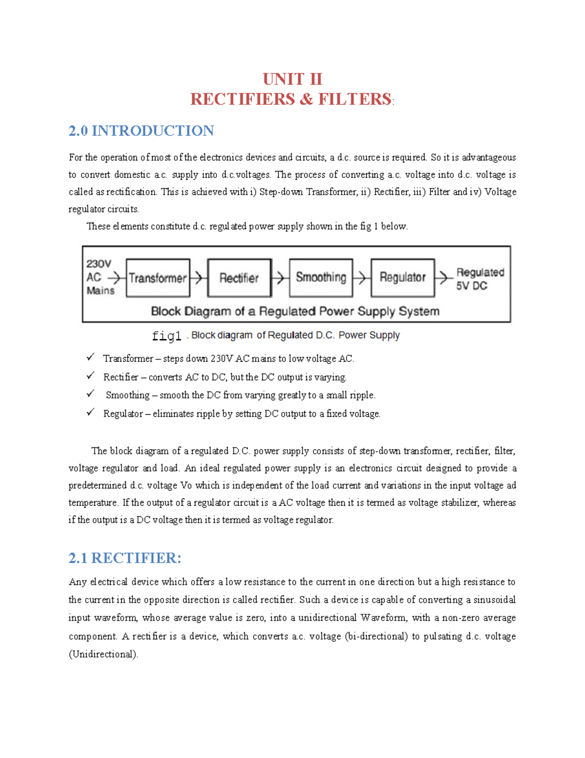 EDC UNIT 2: Comprehensive Guide on Rectifiers & Filters - Studocu