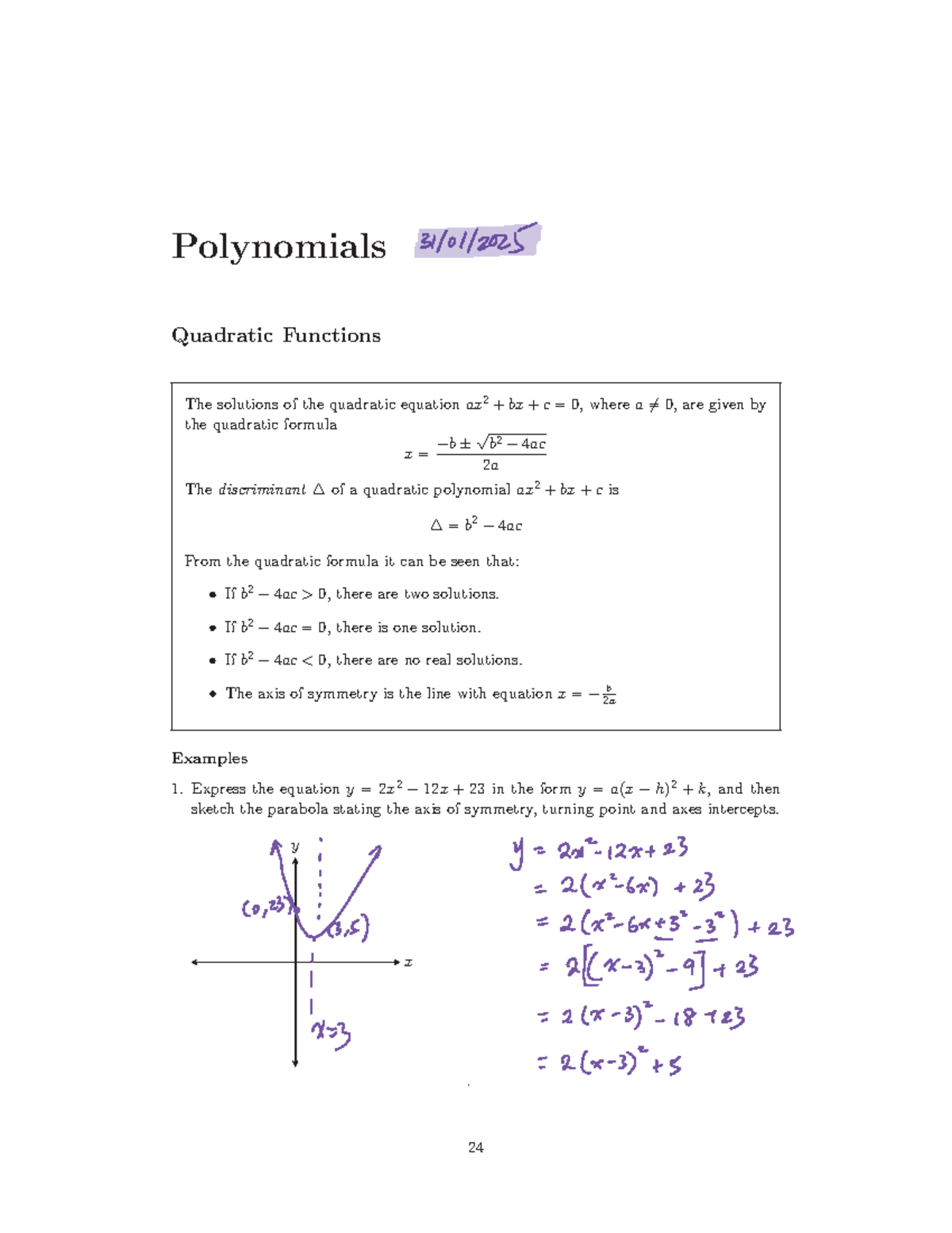 Polynomials and Quadratic Functions - Study Guide - Studocu