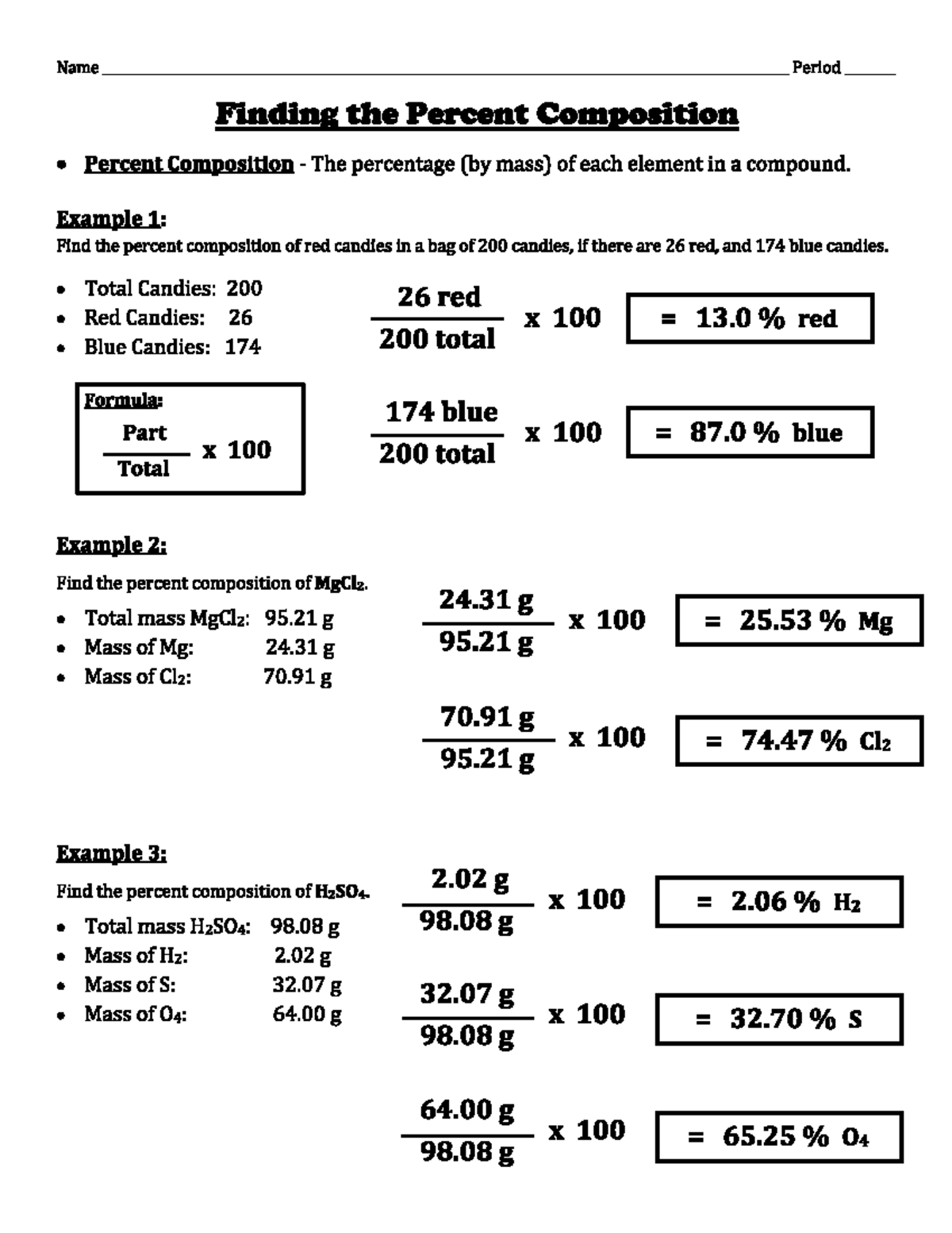 Percent Composition Practice Worksheet for Chemistry Class - Studocu