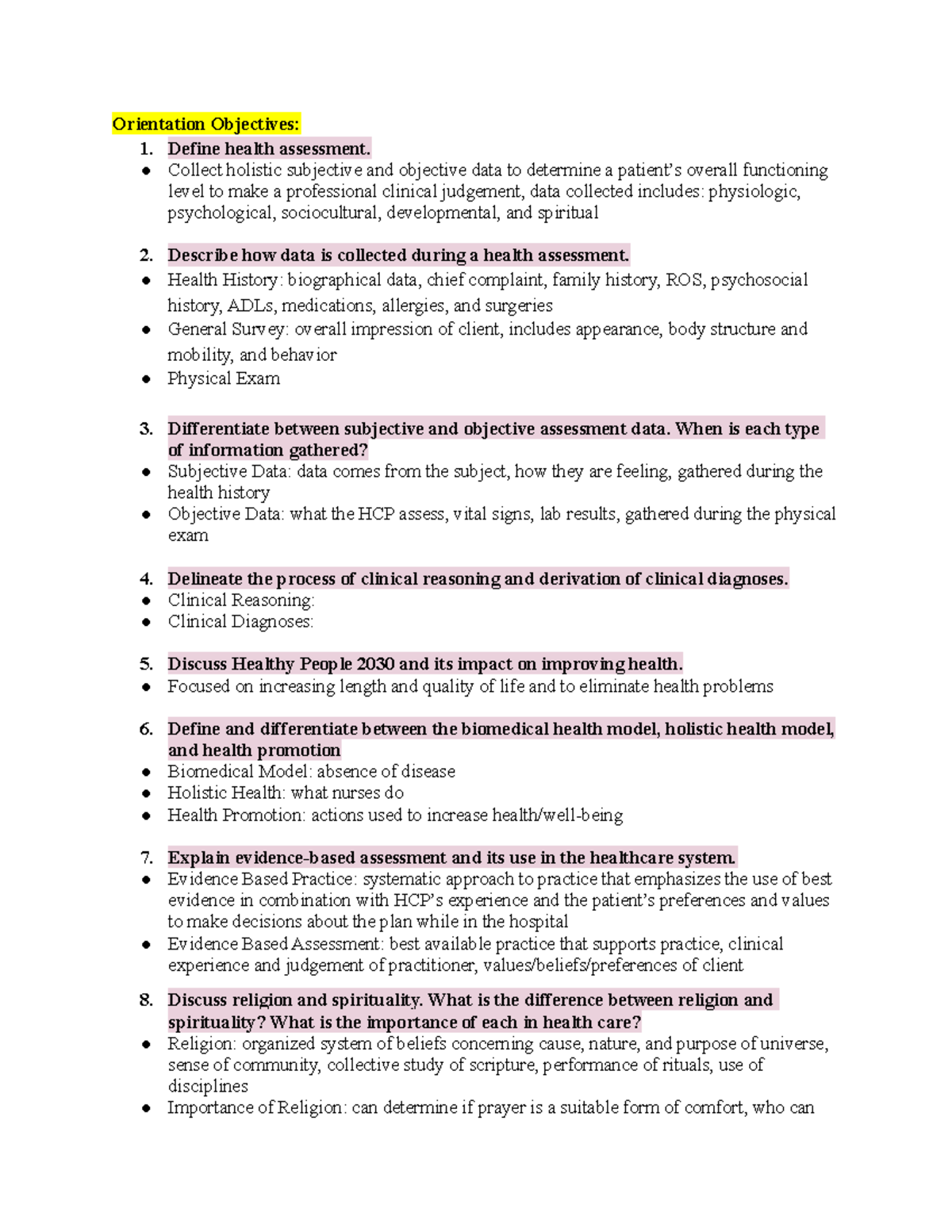NRS 220 Exam 1 Review: Key Concepts on Health Assessment & Vital Signs ...