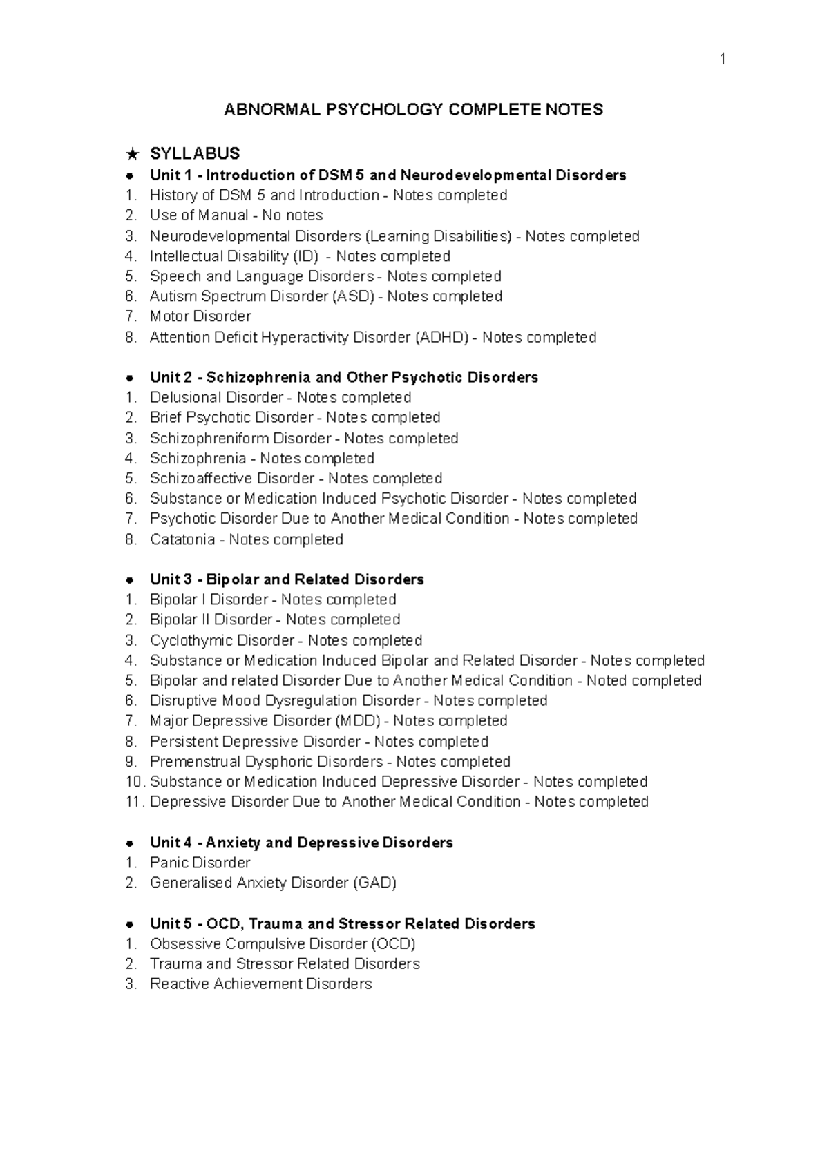 AB PSYCHOLOGY (ABP 101) COMPLETE NOTES: DSM-5 & NEURODEVELOPMENTAL ...