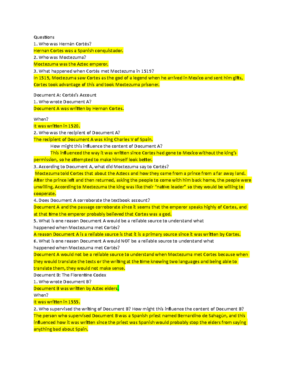 DBQ: Analysis of Cortés and Moctezuma's Encounters (HIST 101) - Studocu