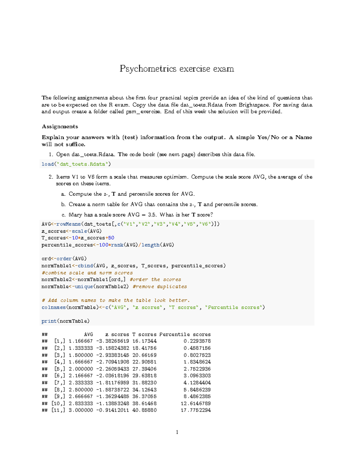 Psychometrics PSM101 Practice Exam 1 Solutions - Studeersnel
