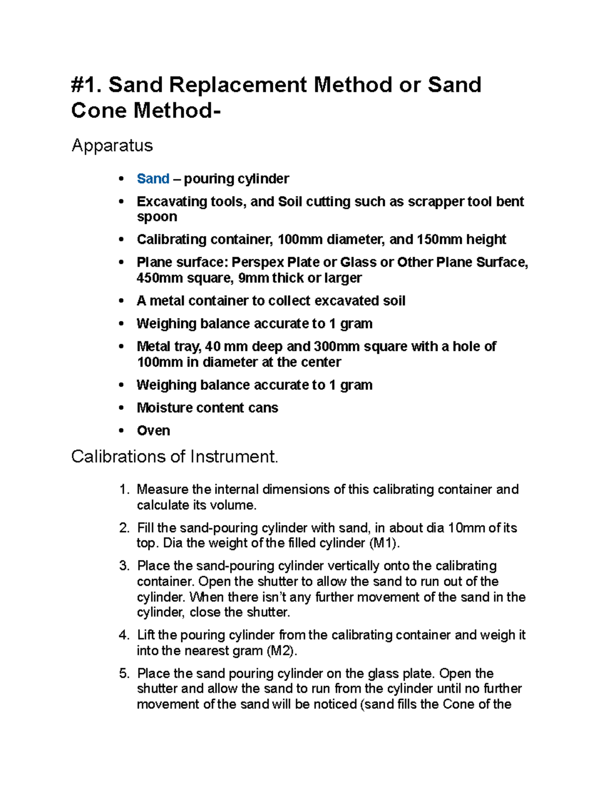 Calibration of Sand Density Determination Methods: Techniques and ...