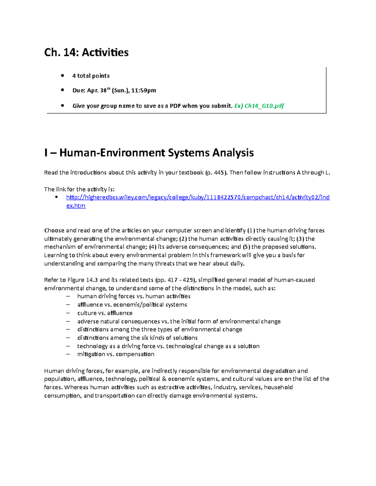 Ch14: Human-Environment Systems Activity Questions and Guide - Studocu