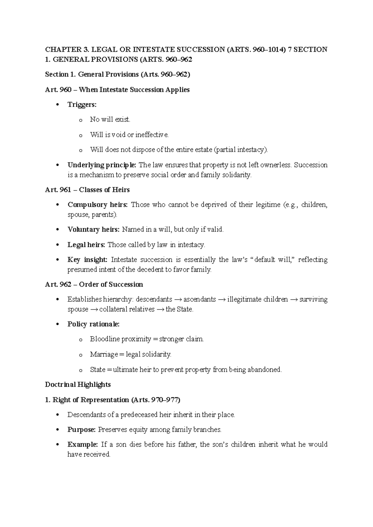 CHAPTER 3: LEGAL OR INTESTATE SUCCESSION - FINAL REVIEWER - Studocu
