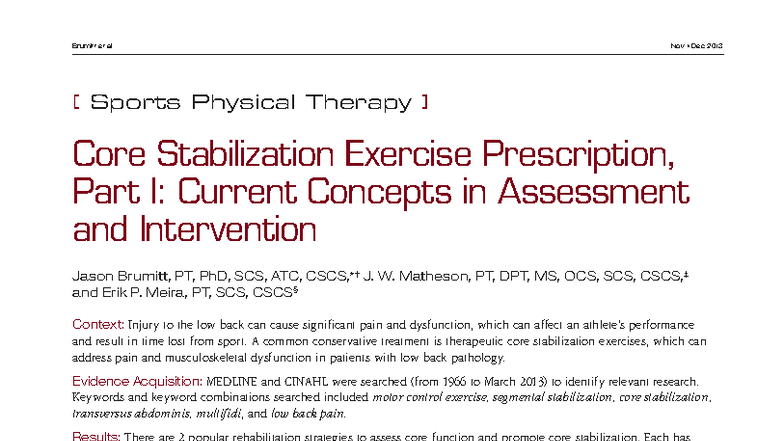 Core Muscle Assessment: Current Concepts in Stabilization Exercises (PT ...