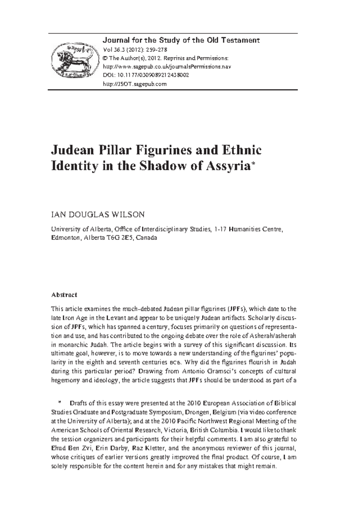 Judean Pillar Figurines and Ethnic Identity Amid Assyrian Imperialism ...