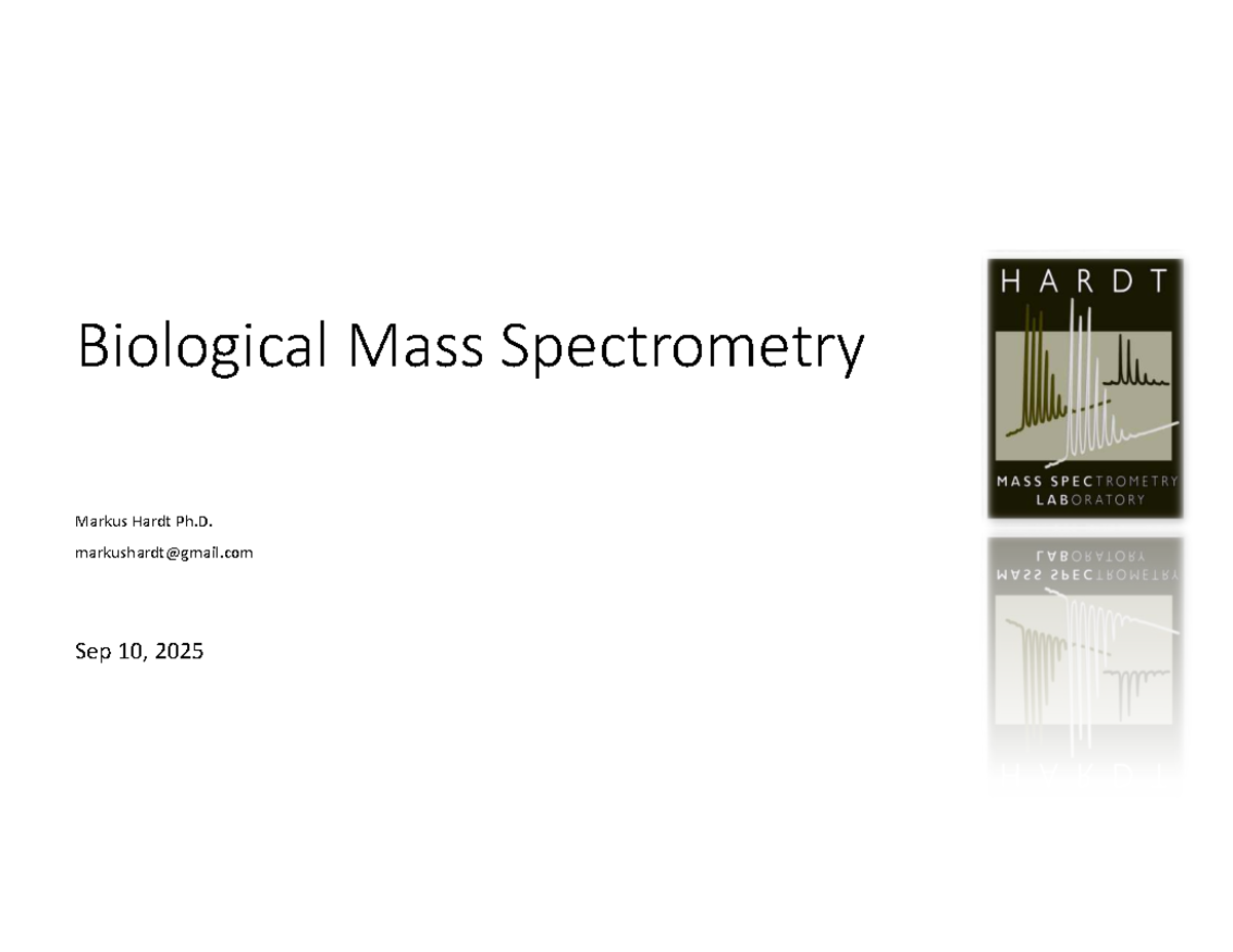 Biological Mass Spectrometry Lecture Notes (Course Code: XX123) - Studocu