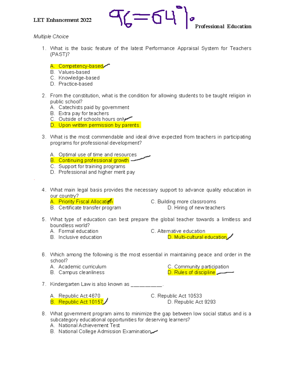 LET REVIEWER PROF ED - Professional Education Multiple Choice 1. What is the basic feature of ...