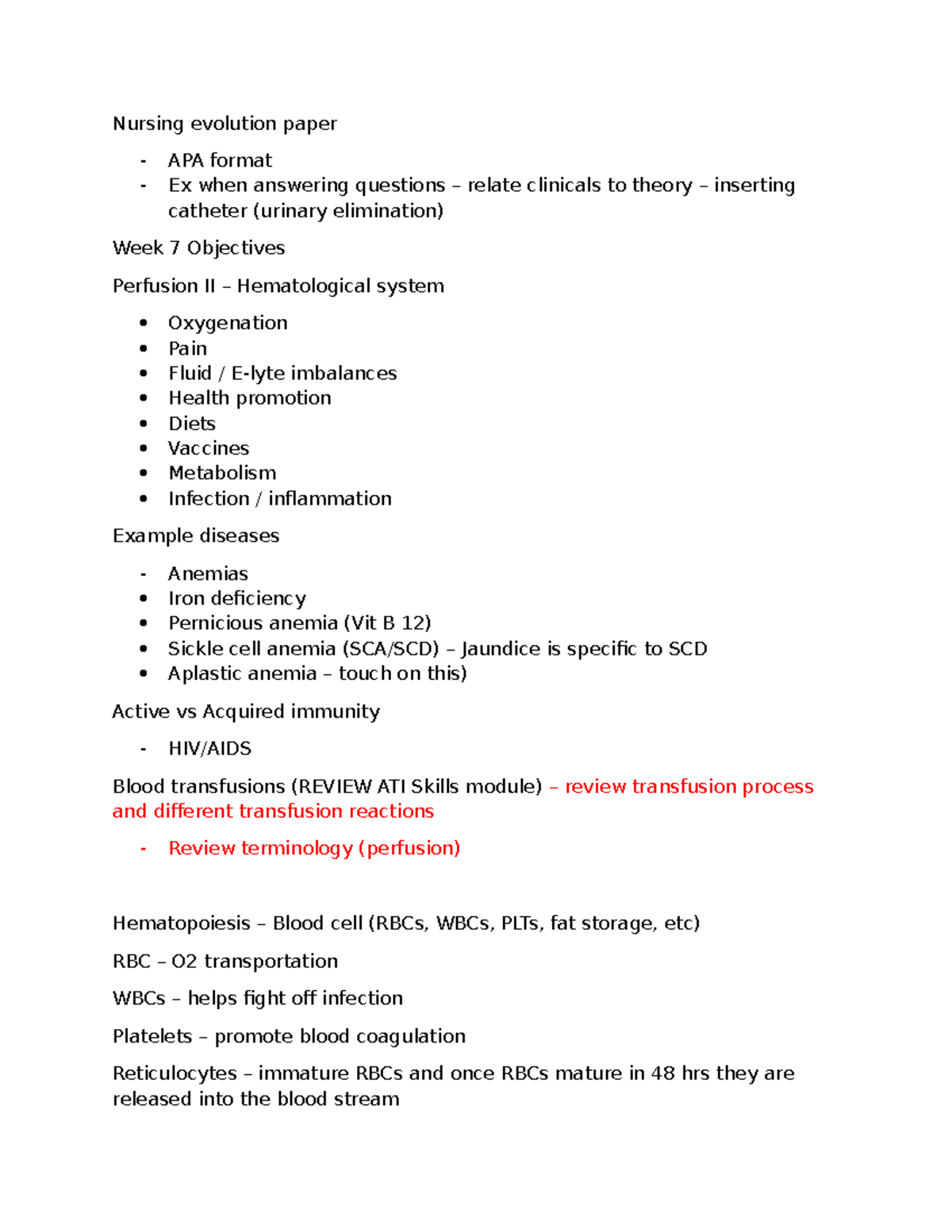 Hematology Study Guide: Anemia Types & Management (NUR 202) - Studocu