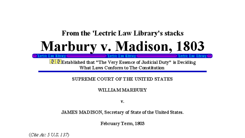Marbury v. Madison (1803): Key Insights and Judicial Principles - Studocu