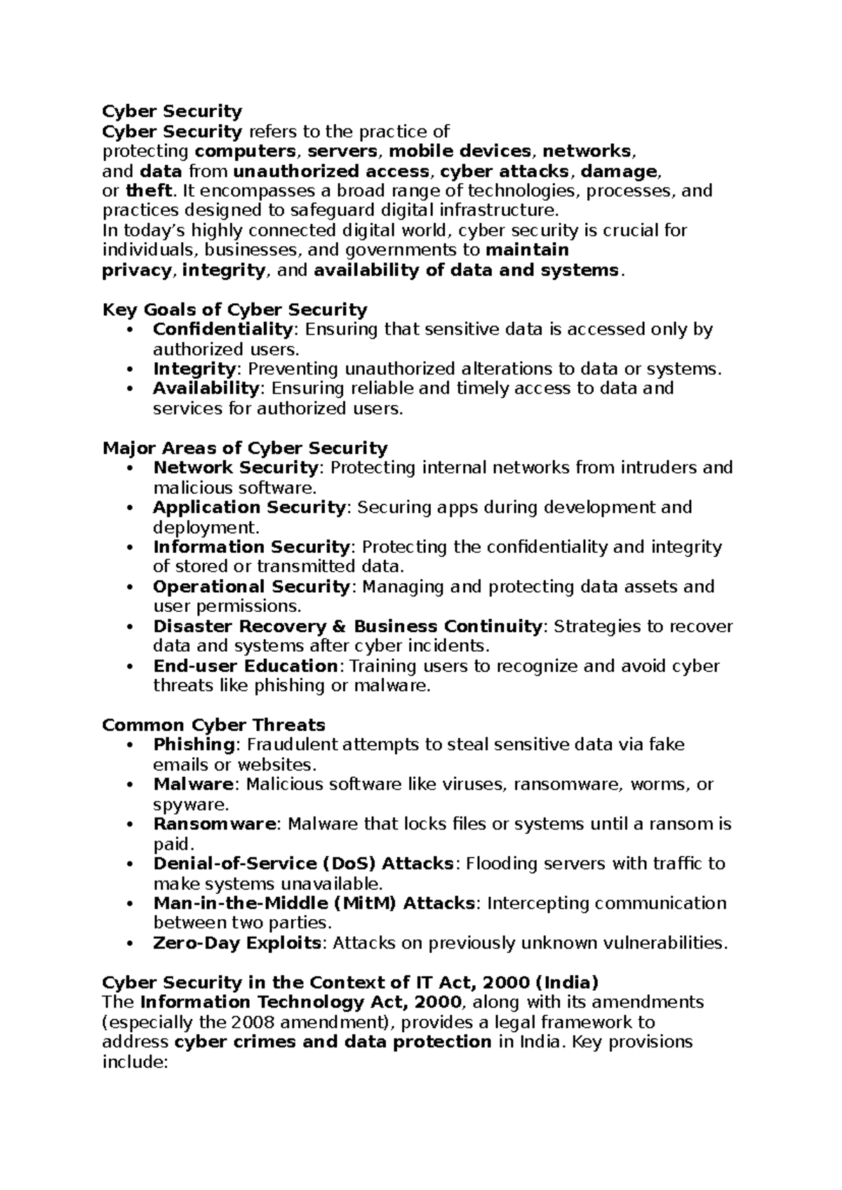 Cyber Security Overview and Key Concepts - Notes - Studocu