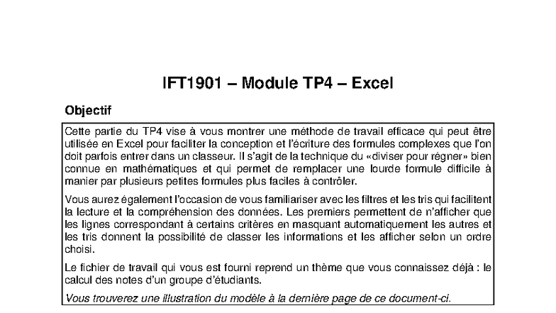IFT1901 TP4 Excel: Méthodes de Calcul et Formules Efficaces - Studocu