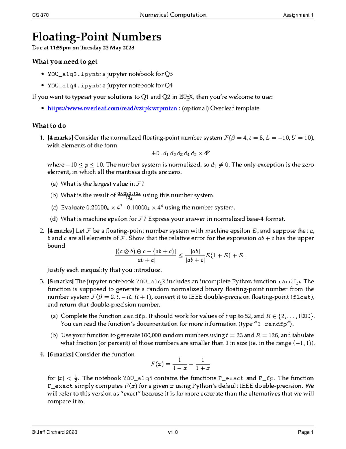 CS 370 Assignment 1: Floating-Point Numbers & Computation Tasks - Studocu