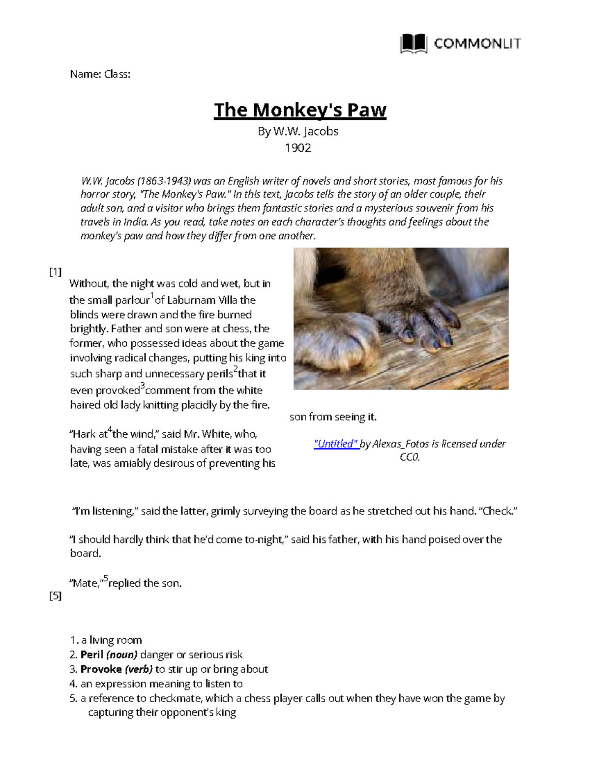 The Monkey's Paw (W.W. Jacobs) - Student Copy Analysis and Notes - Studocu