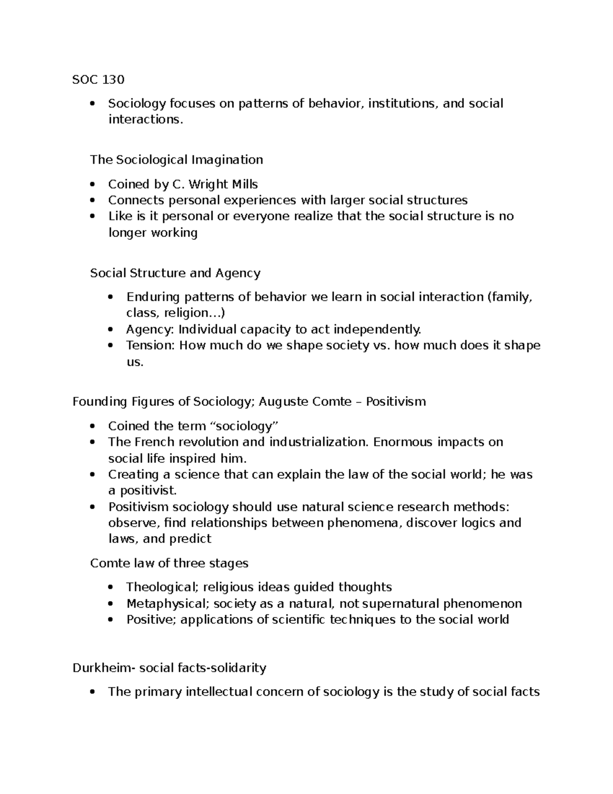 Sociology Overview: Key Theories and Concepts (SOC 130) - Studocu