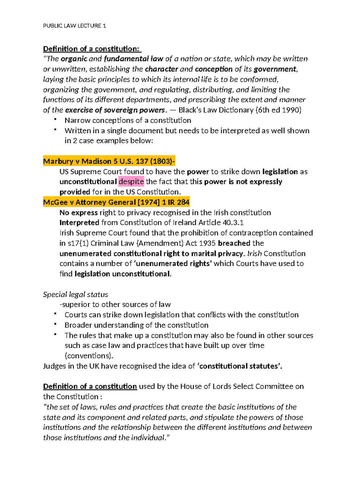 Public LAW Lec 1: Understanding the Constitution's Purpose and ...