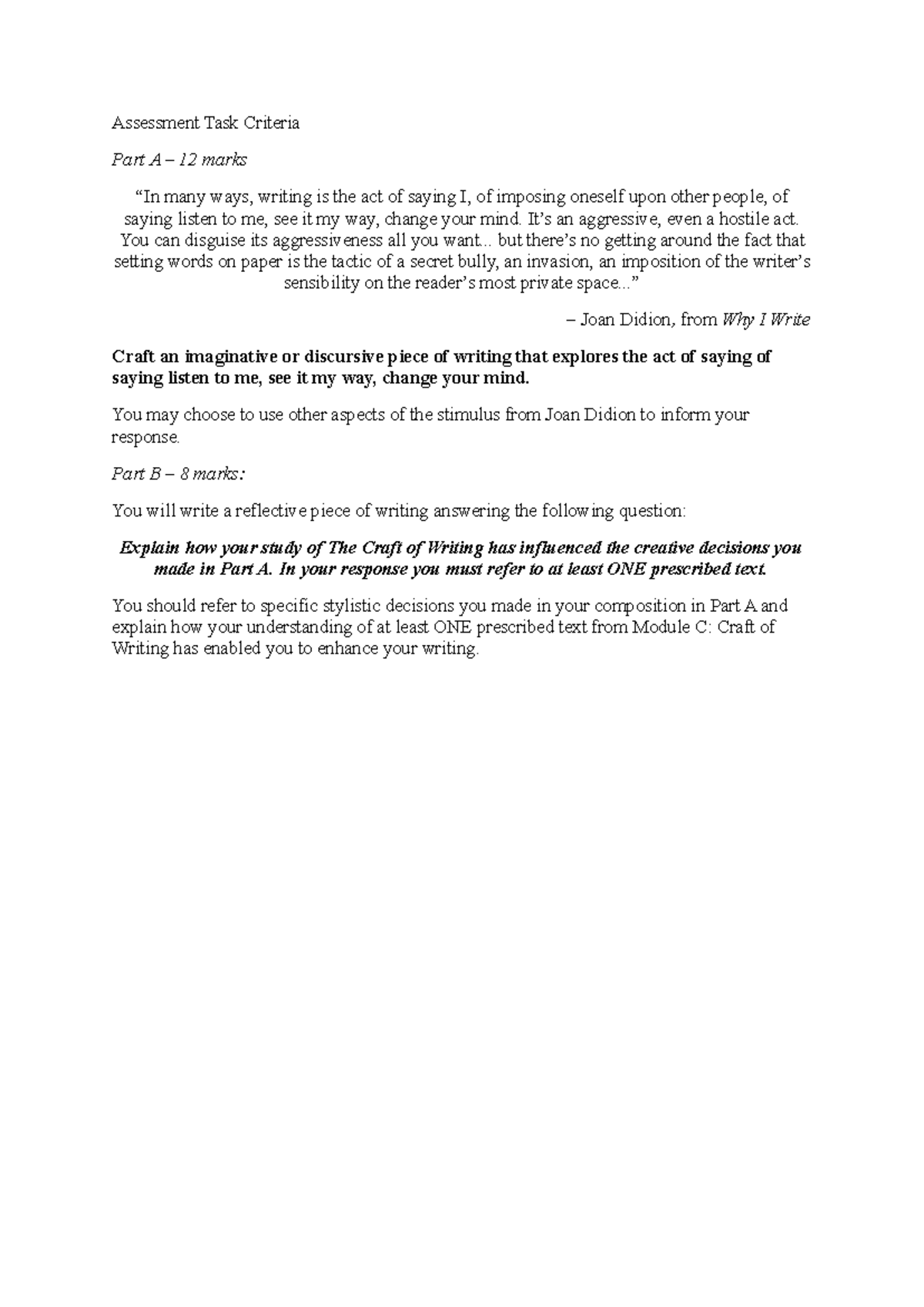 Module C Assessment Task: Exploring the Craft of Writing - Studocu
