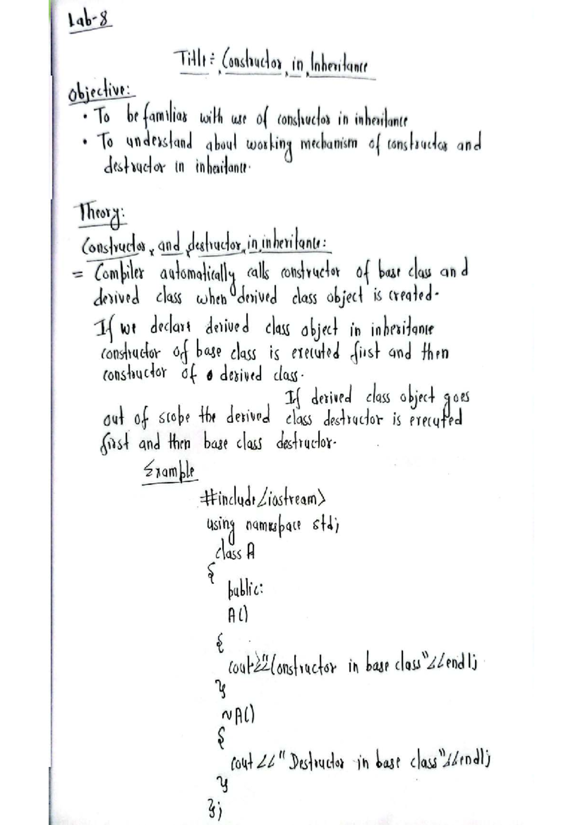 Constructor and Destructor in Inheritance: Key Concepts and Examples - Studocu