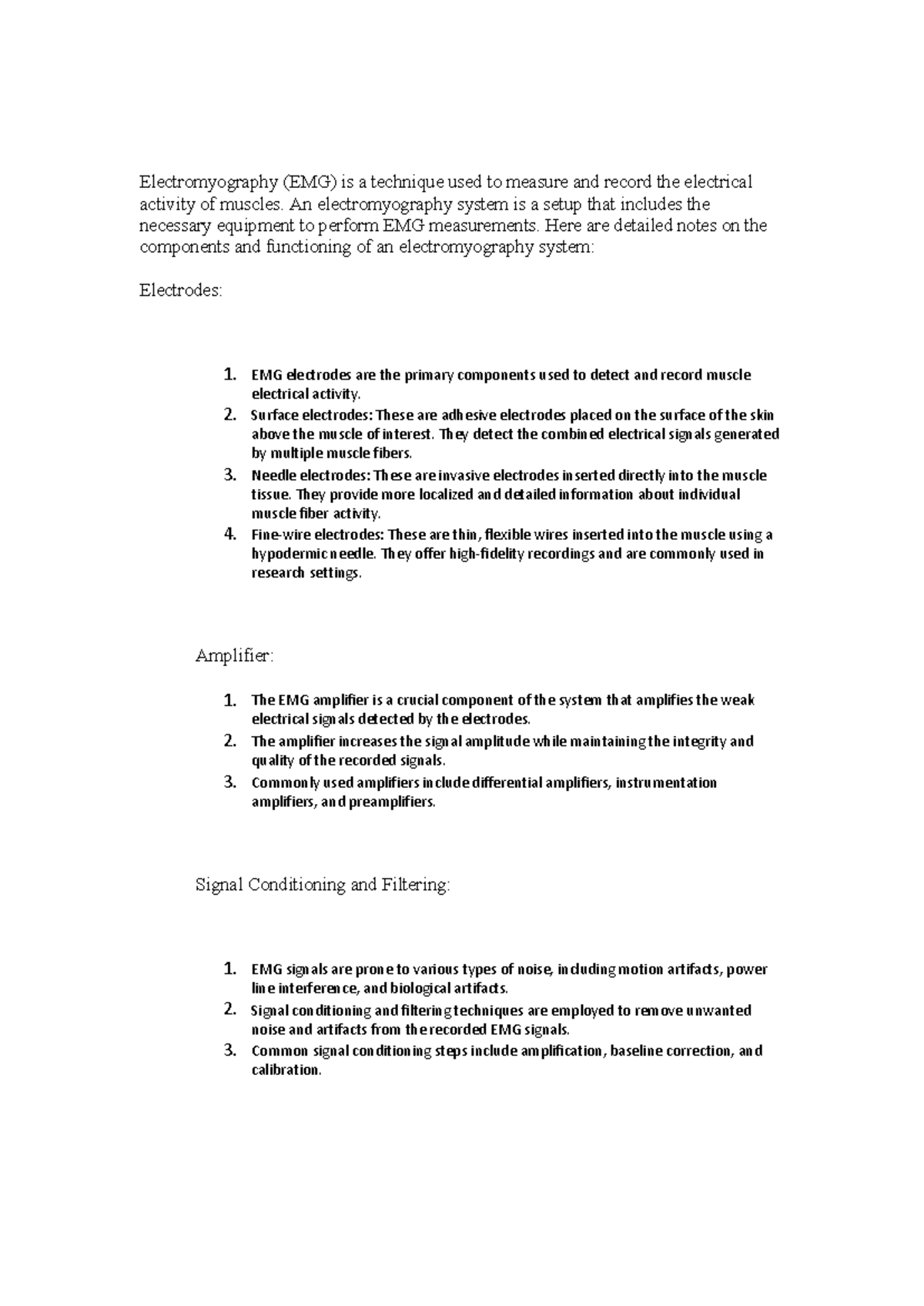 EMG System - 1st Sem Question - note - Electromyography (EMG) is a ...