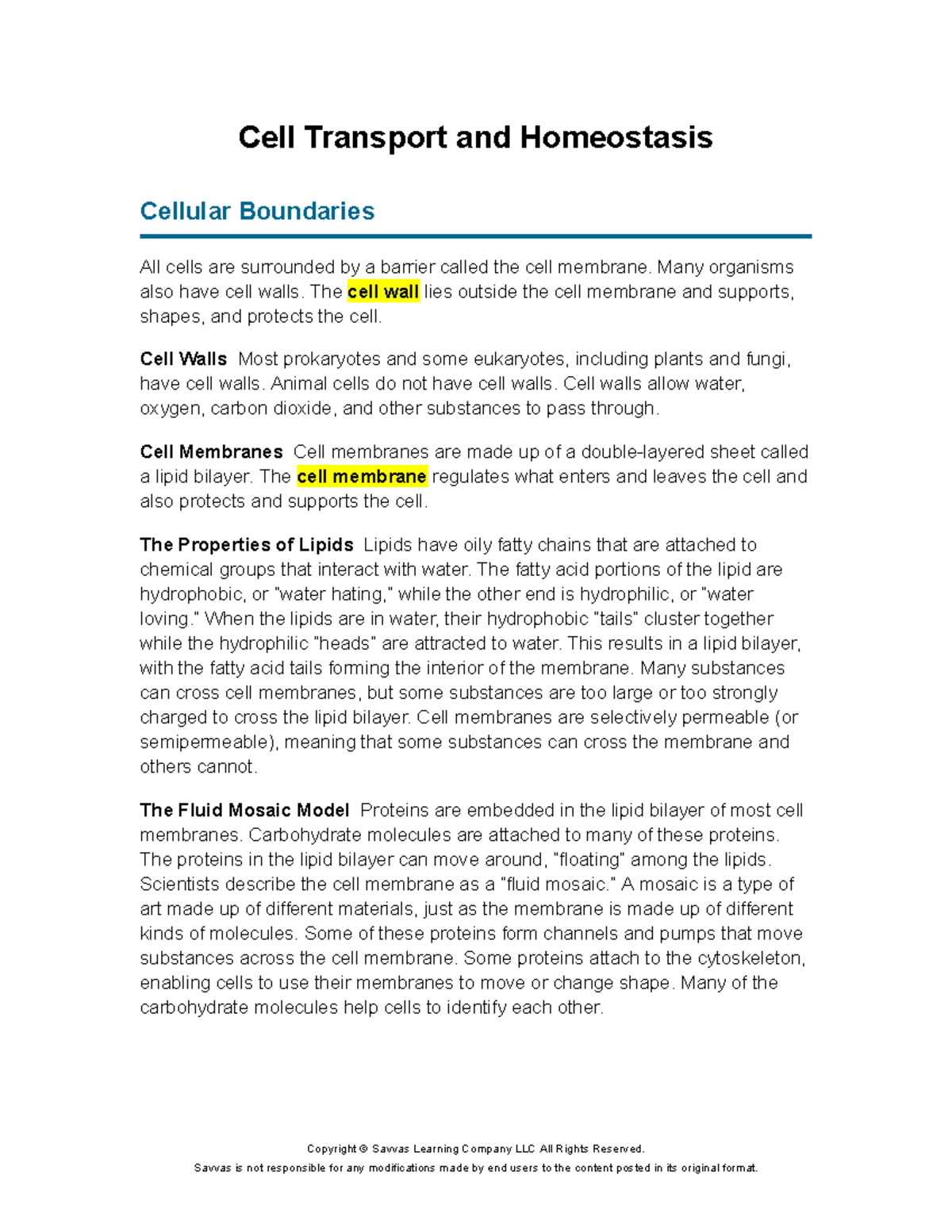 Savvas Ch 1.4 Cell Transport & Homeostasis Review Guide - Cell ...