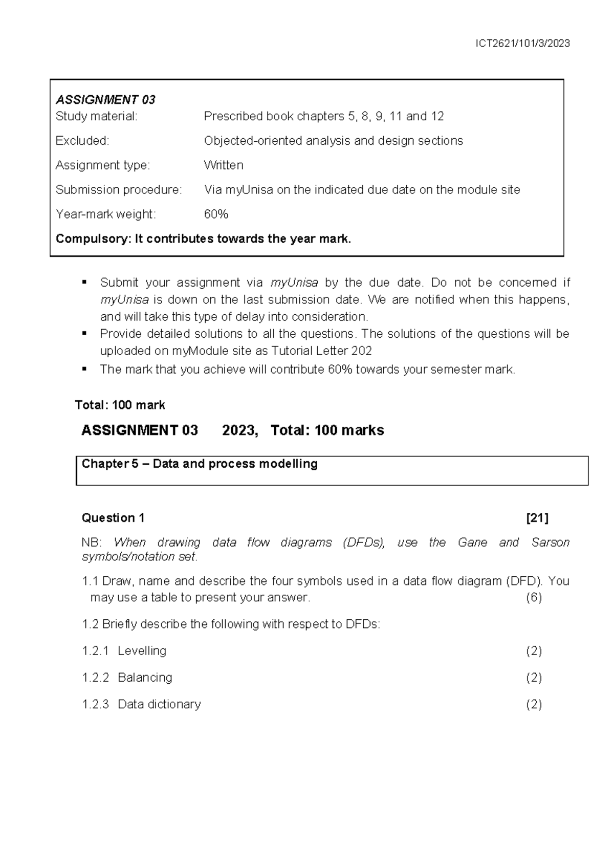 ICT2621 Assignment 3 Guidelines and Details for 2023 - Studocu