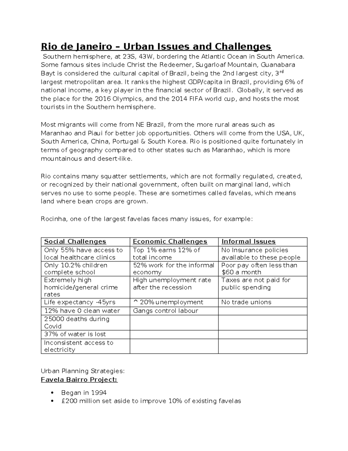 Geography Case Study: Urban Issues & Challenges in Rio (Year 10 AQA ...