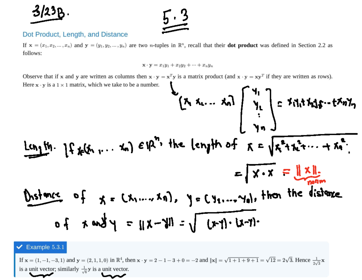 Linear Algebra Concepts: Dot Product, Length, and Distance (MATH 101 ...