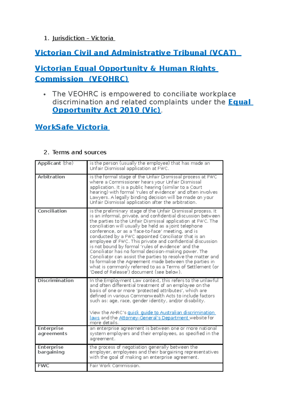 Final Exam Notes - Employment Law (LAW101) - Studocu