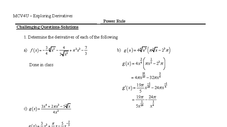 MCV4U Lesson 3-1 Power Rule Challenging Questions Solutions - Studocu