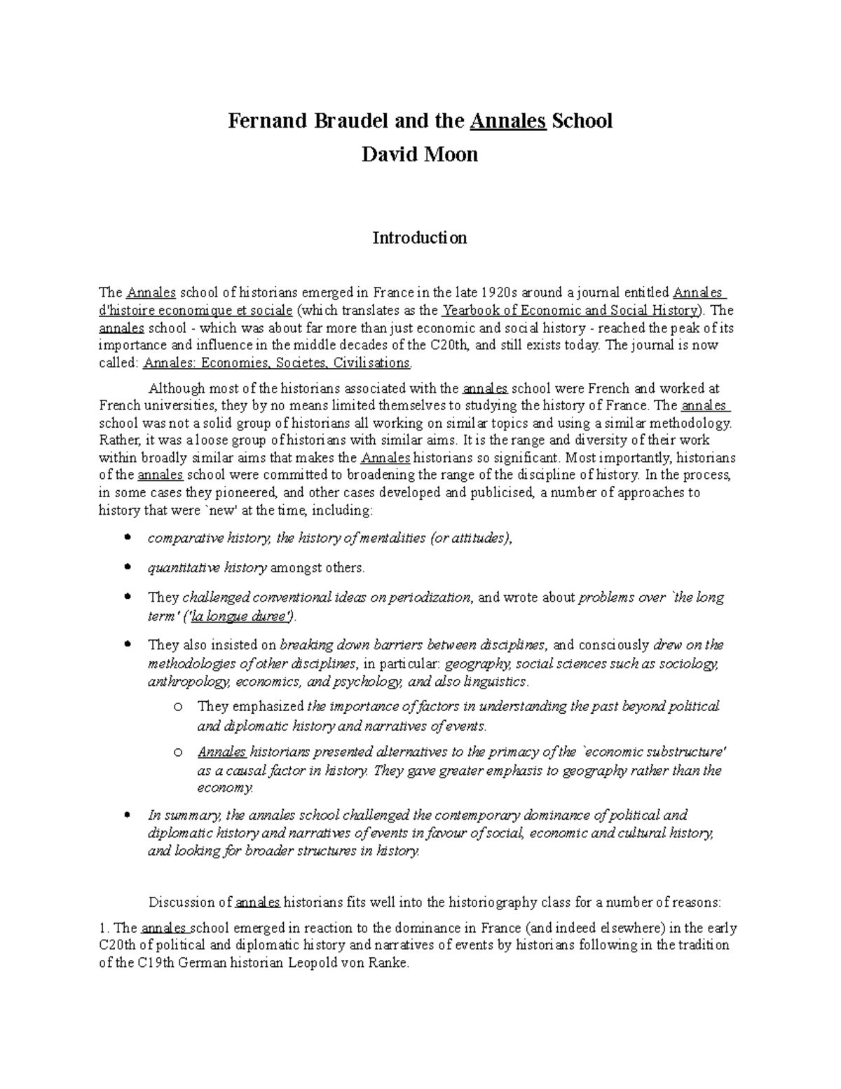 Moon-David - Much help - Fernand Braudel and the Annales School David ...