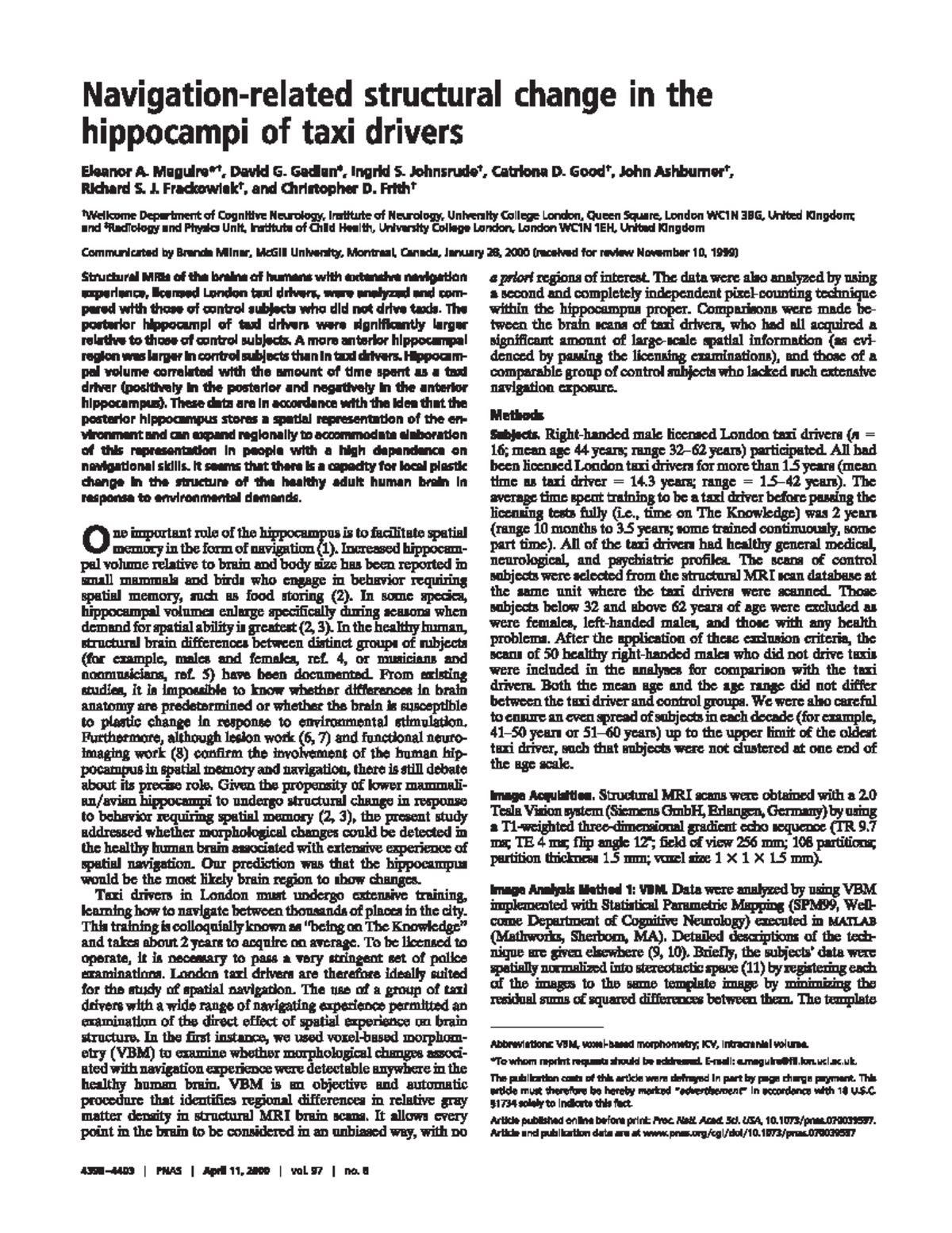 Structural Changes in the Hippocampus of London Taxi Drivers: Insights ...