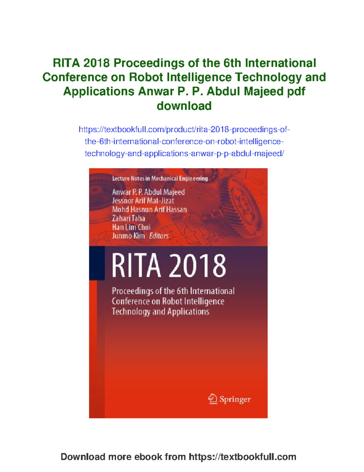 RITA 2018: Proceedings of the 6th Int. Conf. on Robot Intelligence Tech. - Studocu