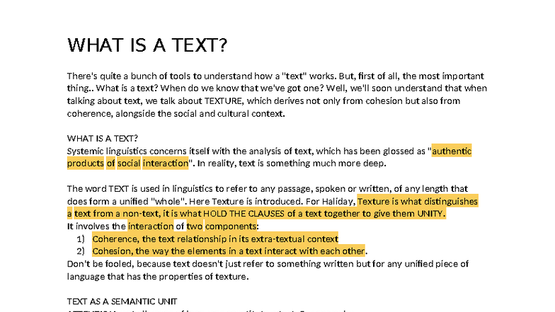 Linguistica Inglese II: Understanding Text and Texture in Language ...