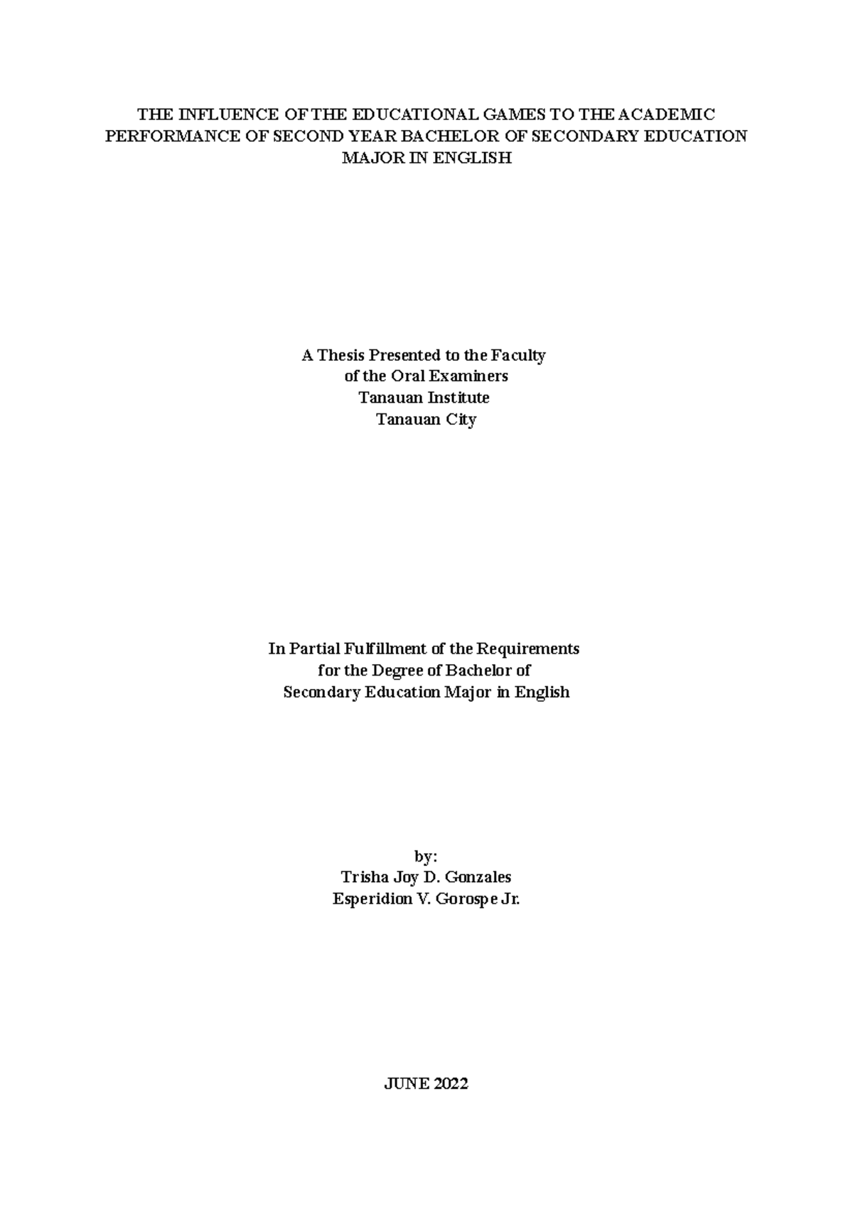Thesis - Final Manuscript: Influence of Educational Games on Academic ...