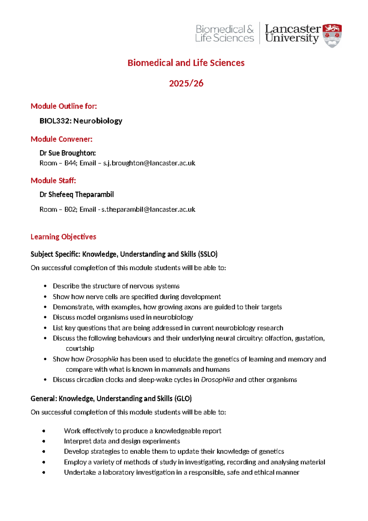 BIOL332 Neurobiology Module Outline 2025-26 - Studocu