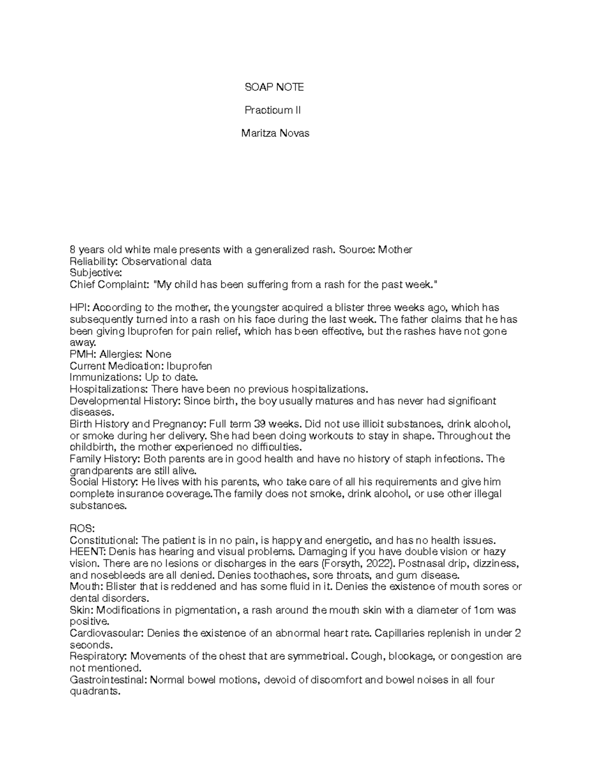 SOAP Note on Impetigo Case Study - Practicum II - Studocu