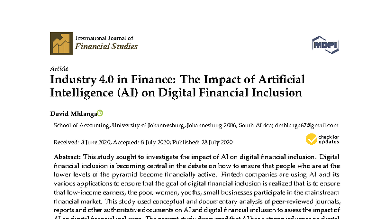 Industry 4.0 in Finance: AI's Role in Digital Financial Inclusion - Studocu