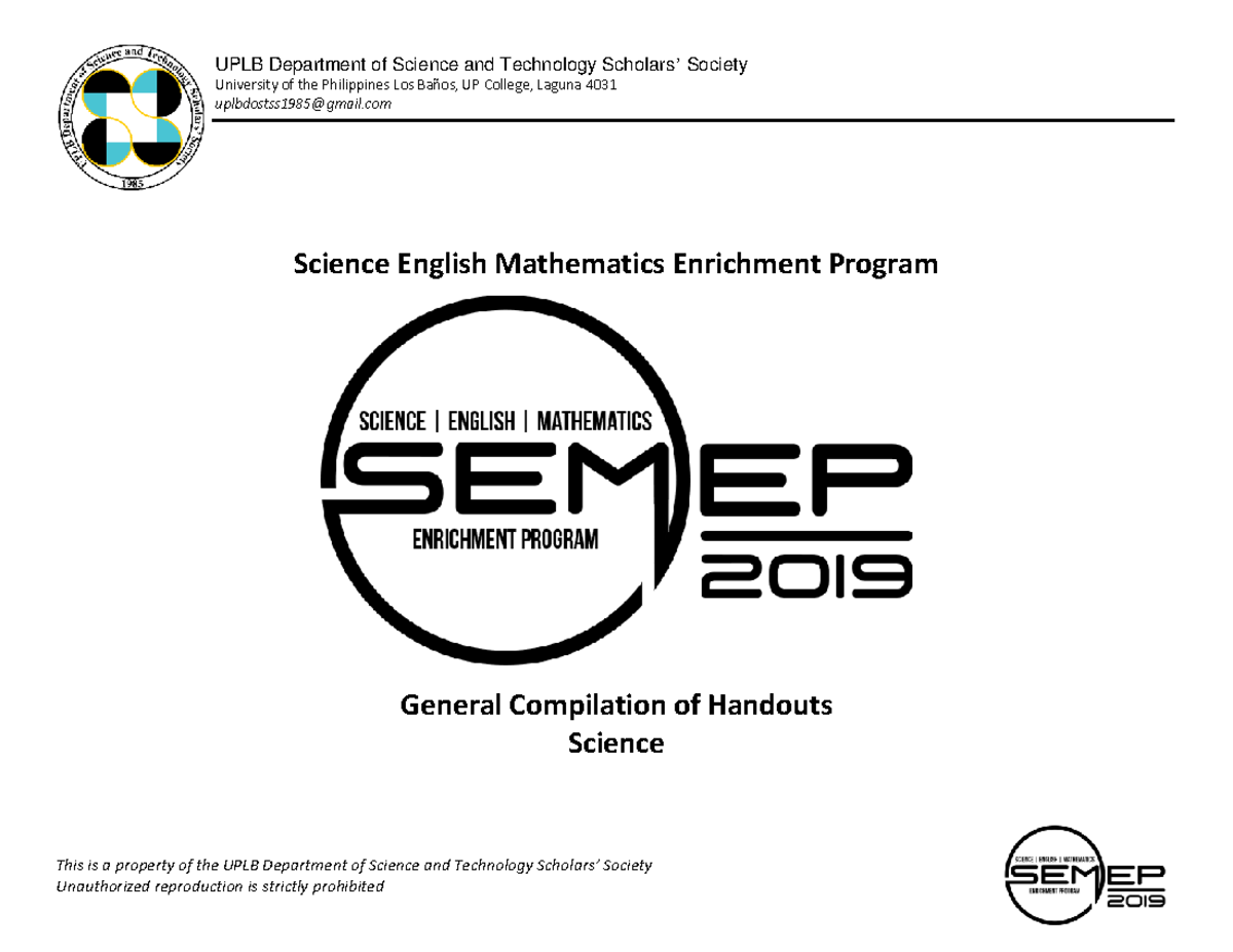 UPLB SEMEP 2019: Comprehensive Science Notes Compilation - Studocu