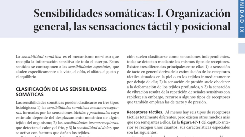 NIDAD Sensibilidades Somáticas: Receptores Cutáneos y Funciones - Studocu