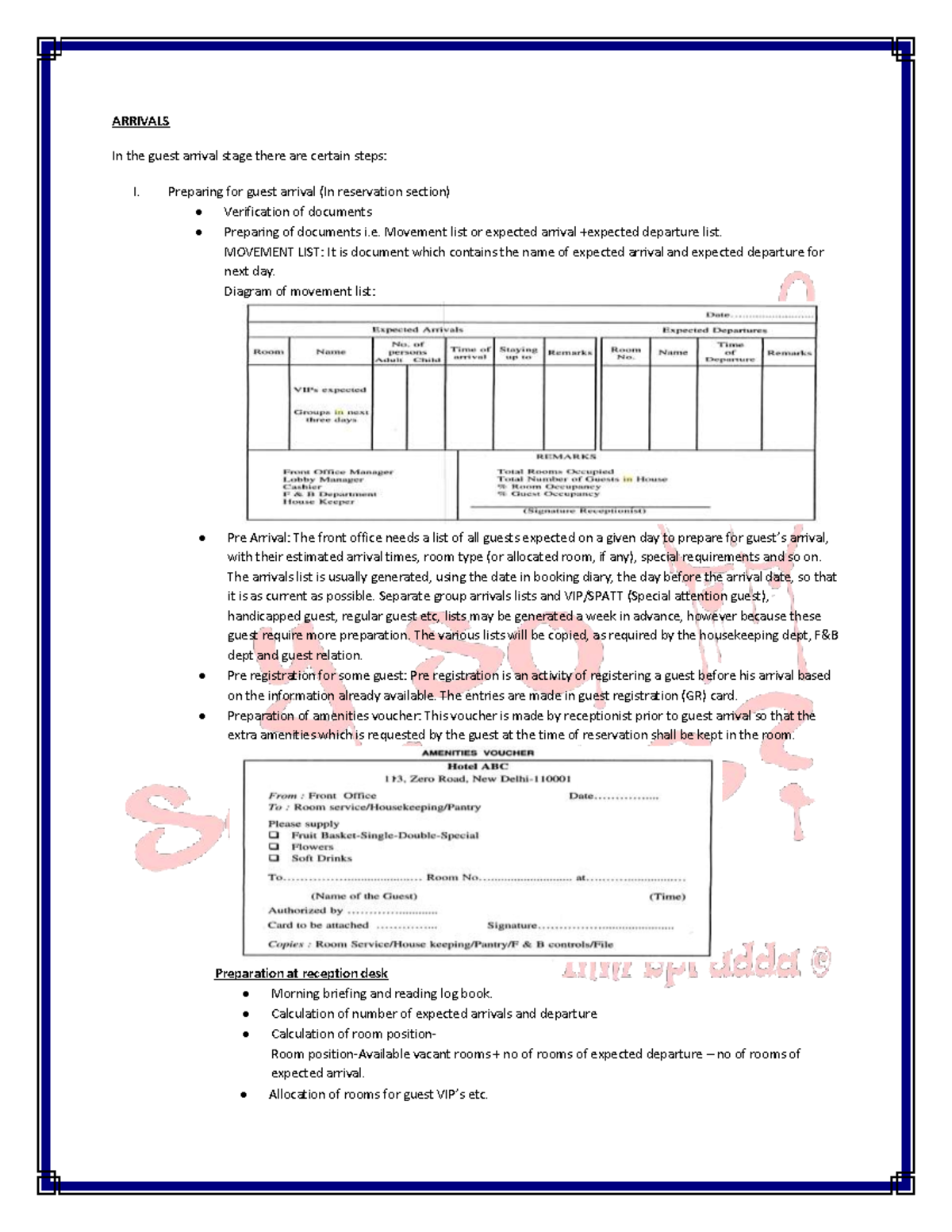 Guest Arrivals: Essential Procedures and Preparations Guide - Studocu