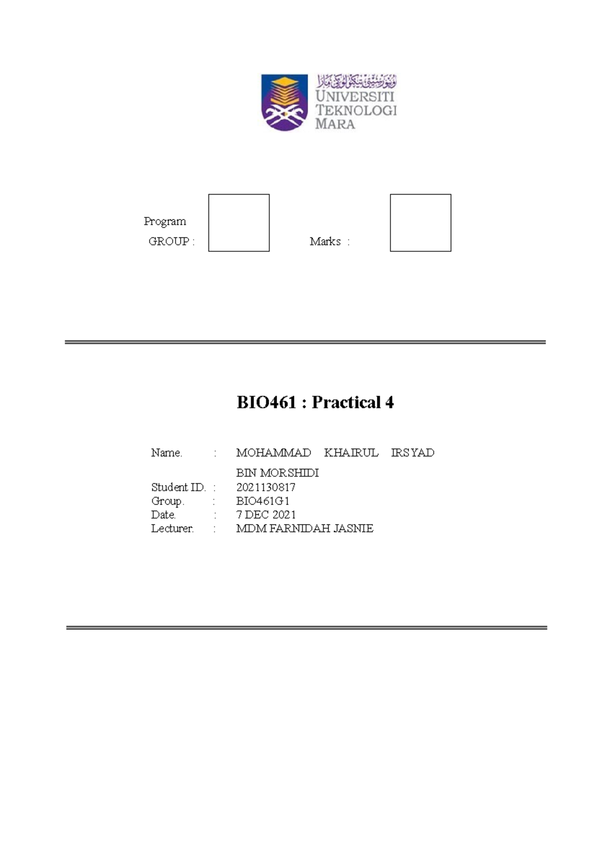 BIO461 Lab Practical Report 4: Biochemical Tests Overview - Studocu