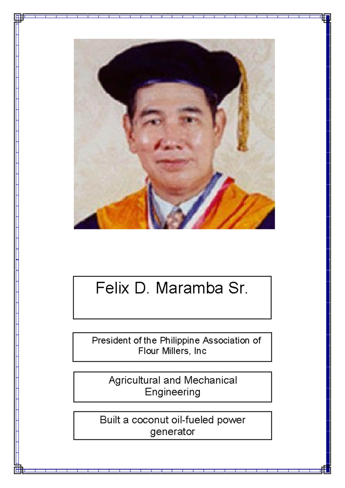 Murabama - academic writing - Felix D. Maramba Sr. President of the ...