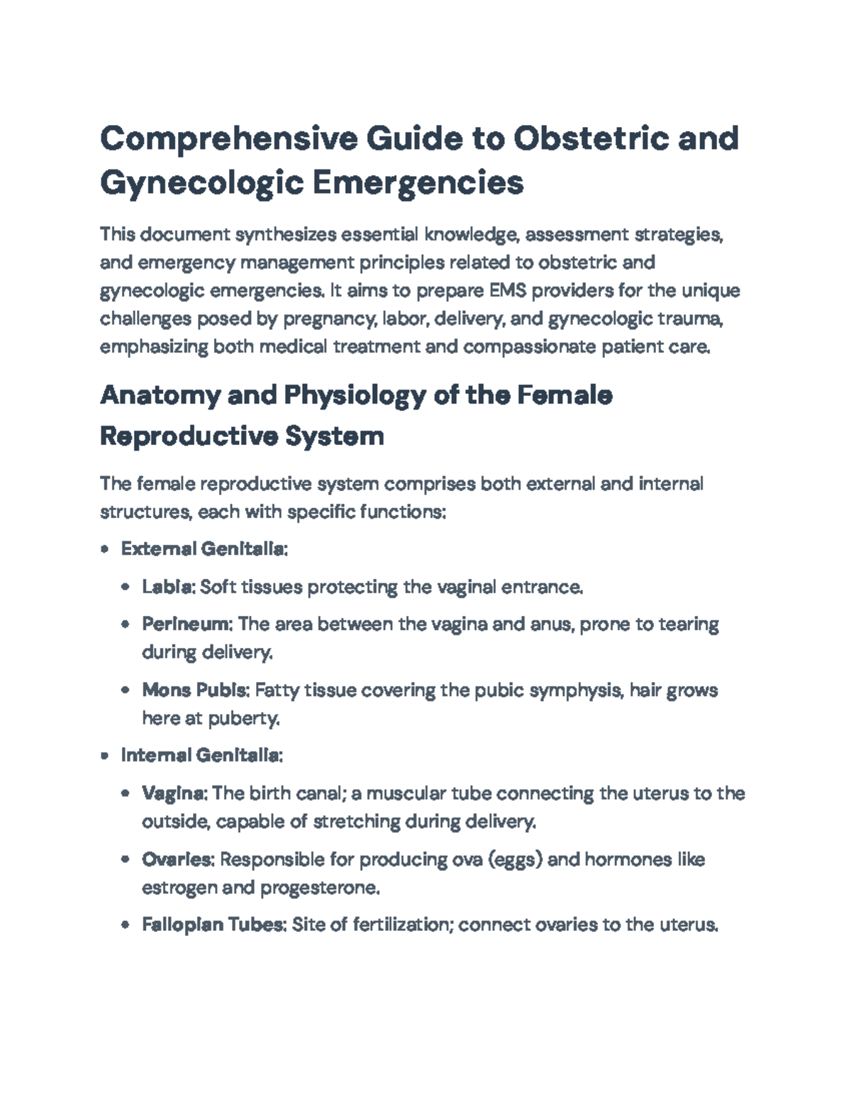 Comprehensive EMT Guide to Obstetric & Gynecologic Emergencies - Studocu