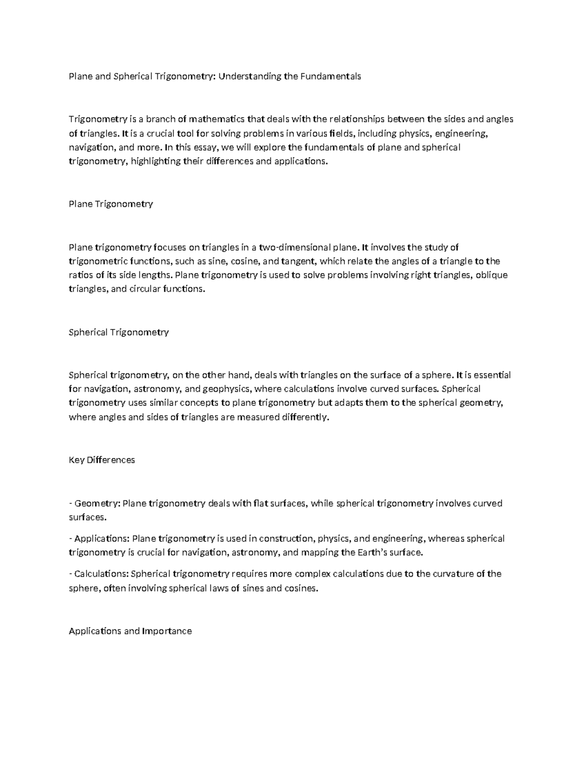 Trigonometry Fundamentals Plane Spherical Concepts Explained Studocu